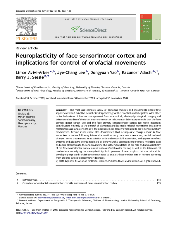 (PDF) Neuroplasticity of face sensorimotor cortex and implications for ...