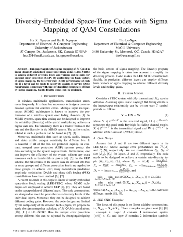 (PDF) Diversity-Embedded Space-Time Codes with Sigma Mapping of QAM ...
