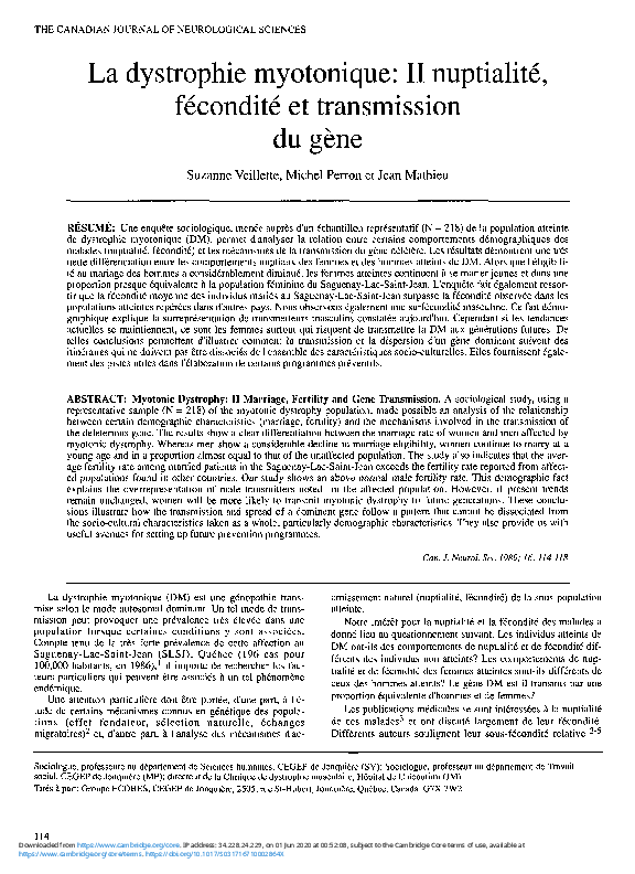 (PDF) La dystrophie myotonique: II nuptialité, fécondité et ...