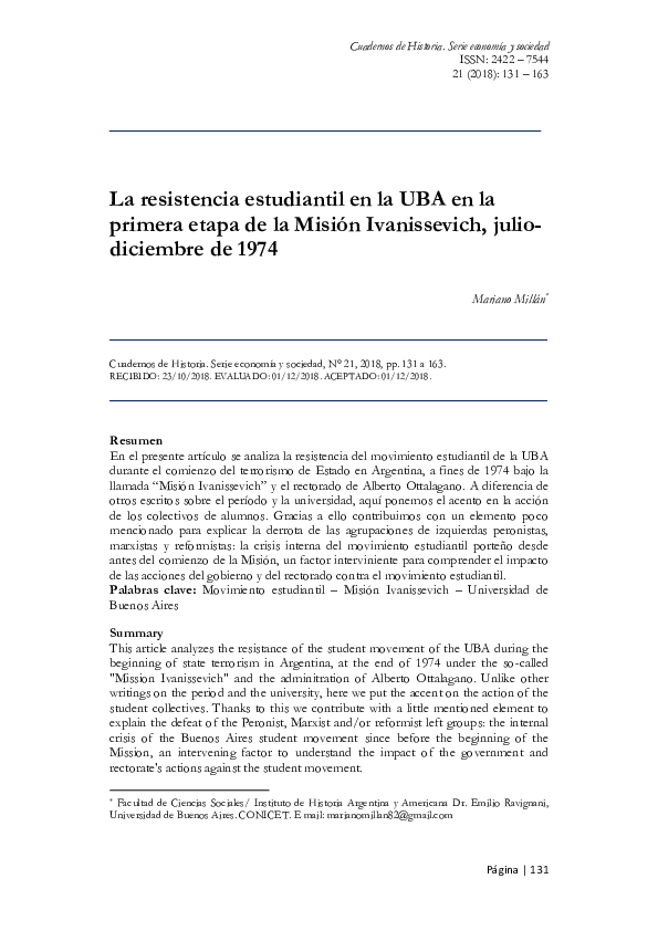 (PDF) La resistencia estudiantil en la UBA en la primera etapa de la ...