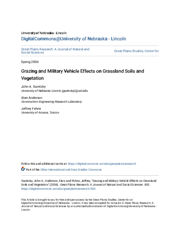(PDF) Grazing and Military Vehicle Effects on Grassland Soils and ...
