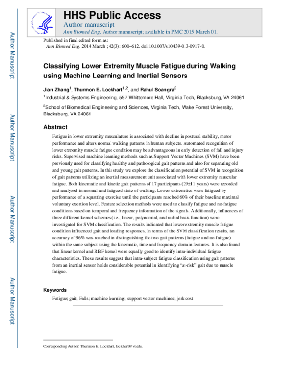 (PDF) Classifying Lower Extremity Muscle Fatigue During Walking Using Machine Learning and ...