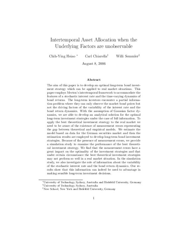 (PDF) Intertemporal asset allocation when the underlying factors are ...