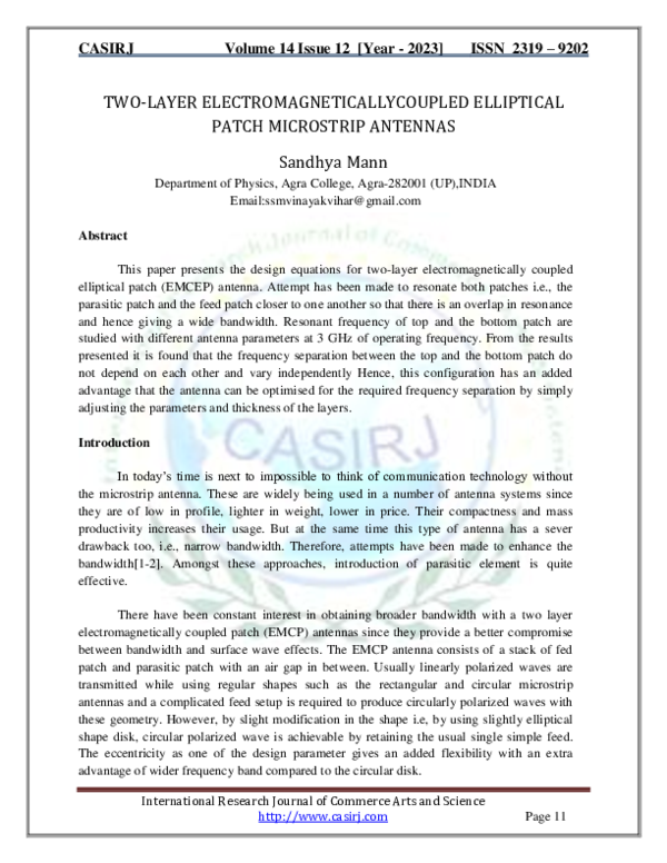 (PDF) TWO-LAYER ELECTROMAGNETICALLYCOUPLED ELLIPTICAL PATCH MICROSTRIP ...