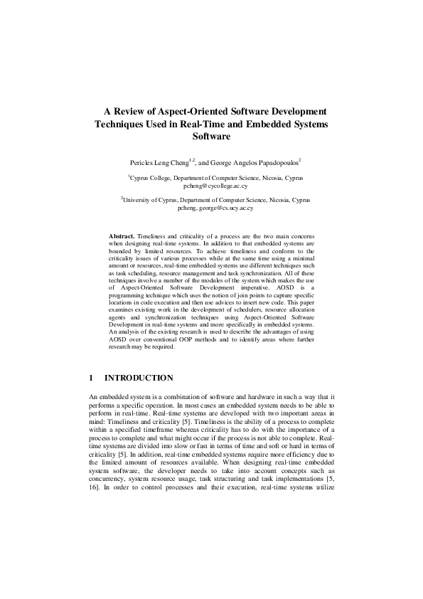Pdf A Review Of Aspect Oriented Software Development Techniques Used In Real Time And Embedded