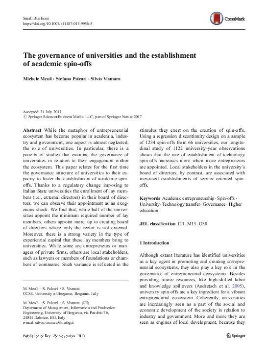 (PDF) The governance of universities and the establishment of academic ...
