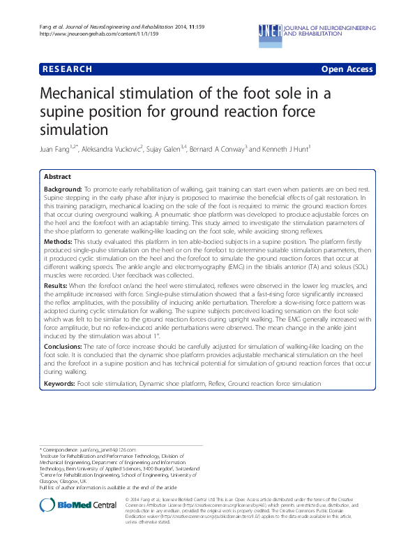 (PDF) Mechanical stimulation of the foot sole in a supine position for ...