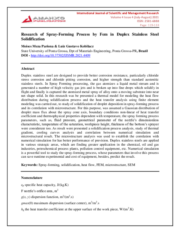 (PDF) Research of Spray-Forming Process by Fem in Duplex Stainless Steel Solidification