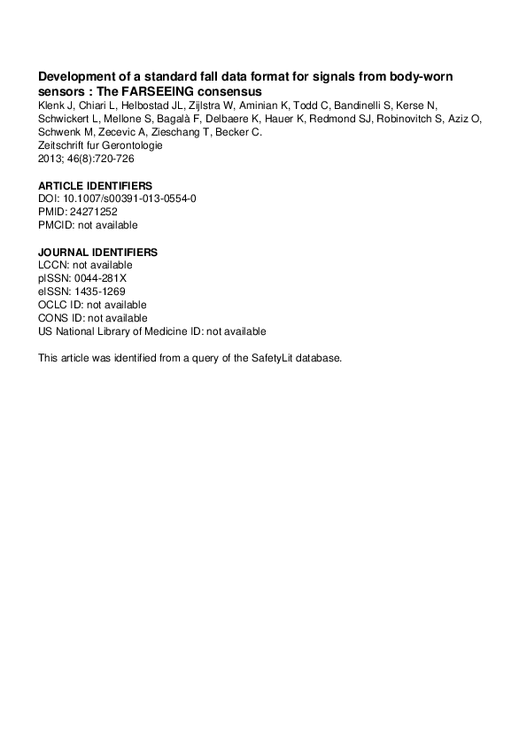 (PDF) Development of a standard fall data format for signals from body ...