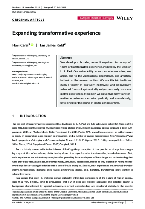 (PDF) Expanding transformative experience