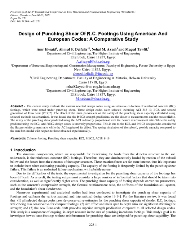 (PDF) Design Of Punching Shear Of R.C. Footings Using American And ...
