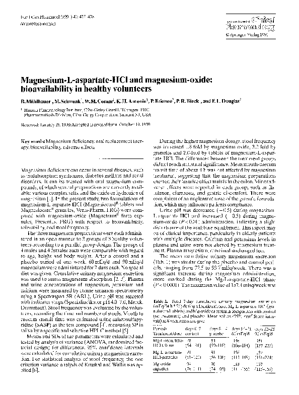 (PDF) Magnesium-L-aspartate-HCl and magnesium-oxide: bioavailability in ...