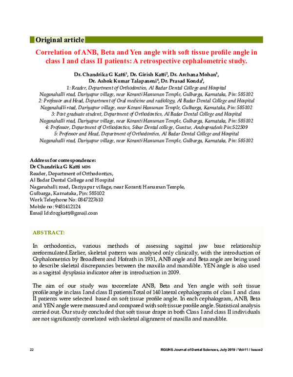(PDF) Correlation of ANB, Beta and Yen angle with soft tissue profile ...