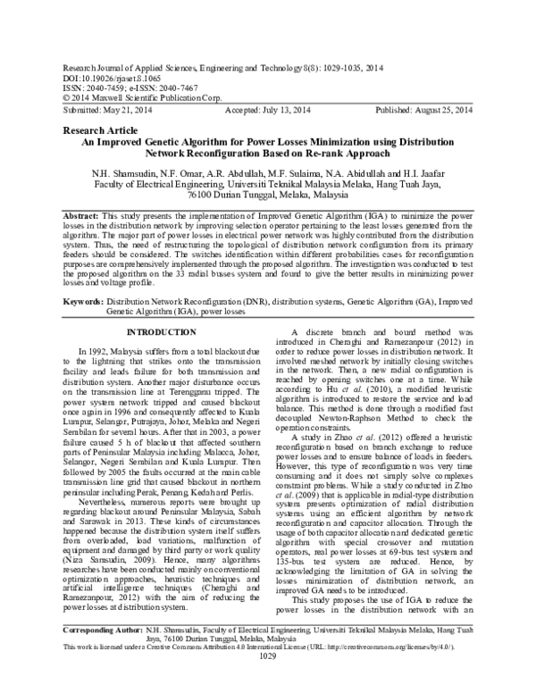 (PDF) An Improved Genetic Algorithm for Power Losses Minimization using ...