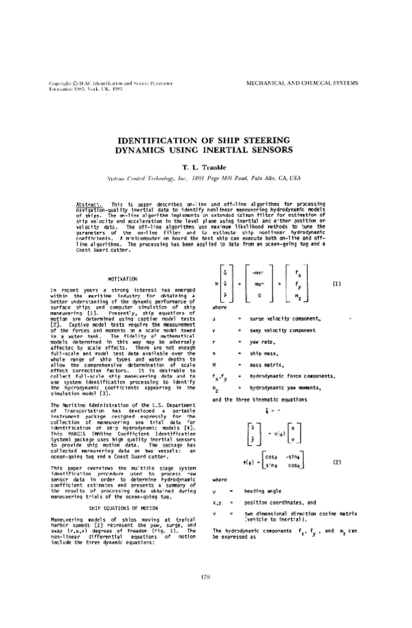 (PDF) Identification of Ship Steering Dynamics Using Inertial Sensors