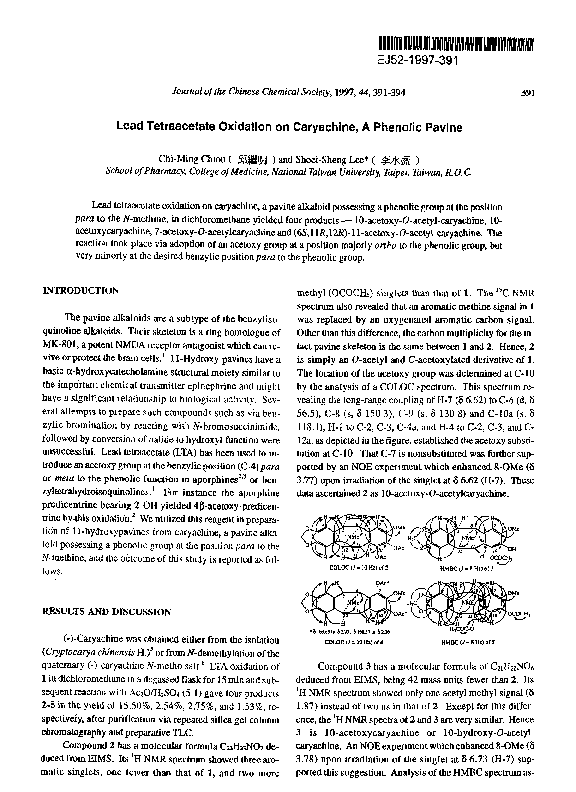 (PDF) Lead Tetraacetate Oxidation on Caryachine, A Phenolic Pavine