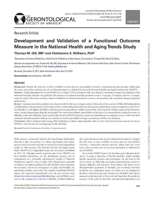 (PDF) Development and Validation of a Functional Outcome Measure in the ...