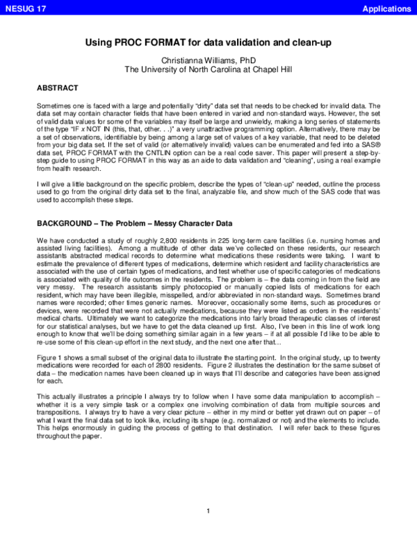 (PDF) PROC FORMAT for Efficient Data Validation and Cleaning