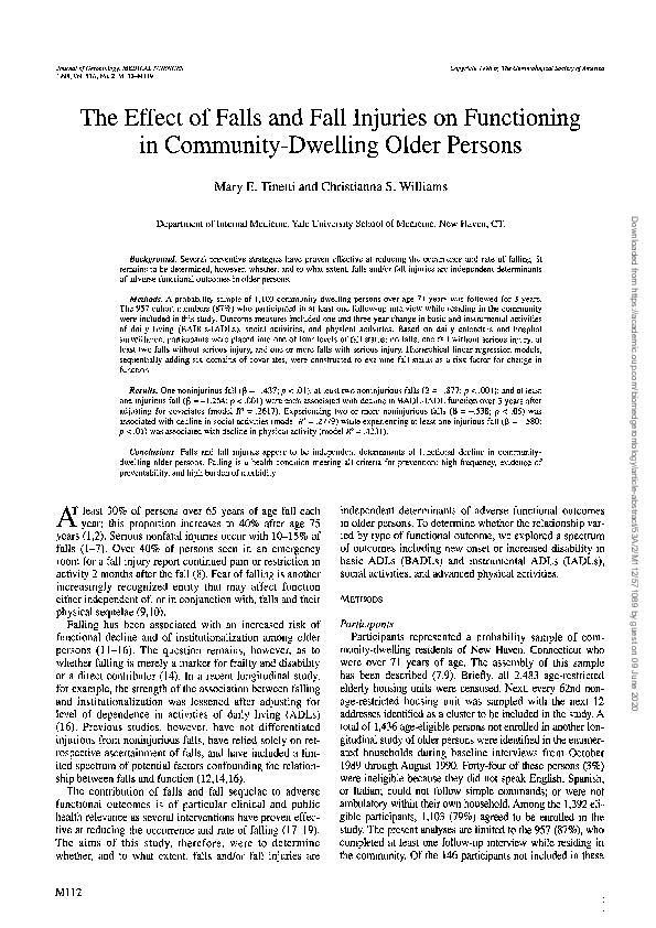 (PDF) The Effect of Falls and Fall Injuries on Functioning in Community ...