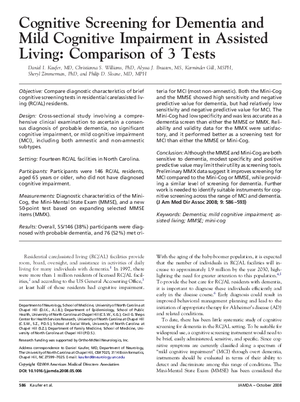 (PDF) Cognitive Screening for Dementia and Mild Cognitive Impairment in ...