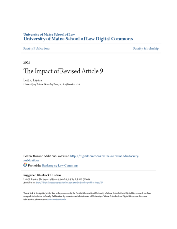 (PDF) The Impact of Revised Article 9 | Lois Lupica - Academia.edu