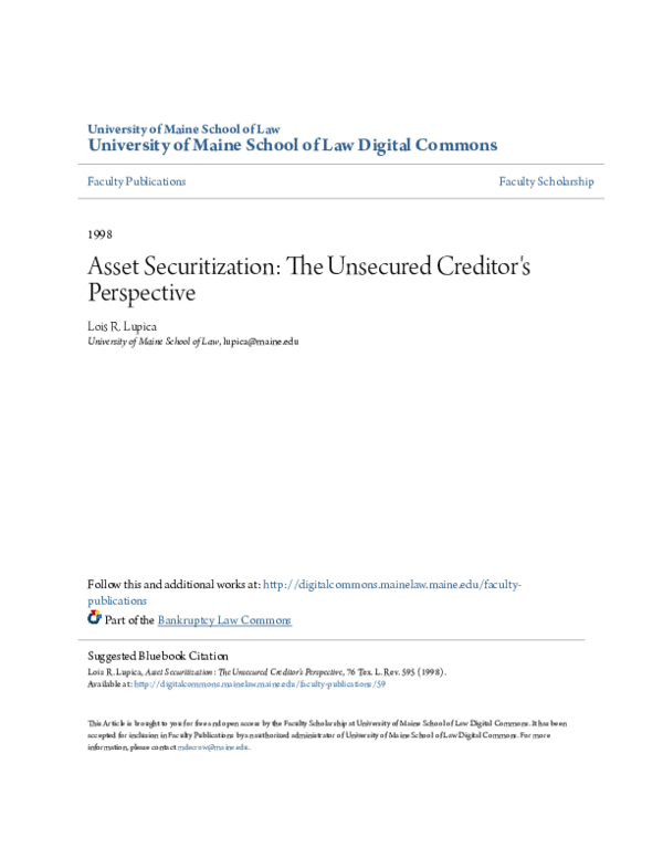 (PDF) Asset Securitization: The Unsecured Creditor's Perspective