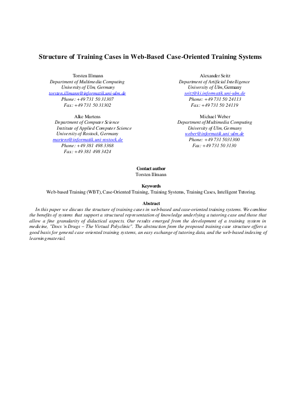 (PDF) Structure of training cases in Web-based case-oriented training ...