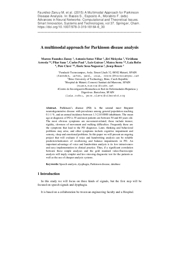 (PDF) A Multimodal Approach for Parkinson Disease Analysis