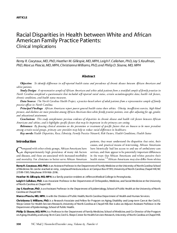 (PDF) Racial Disparities in Health between White and African American ...