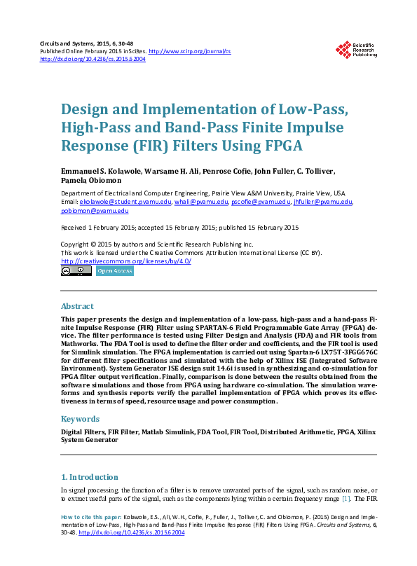 (PDF) Design and Implementation of Low-Pass, High-Pass and Band-Pass ...