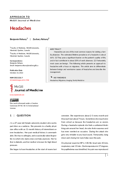 (PDF) Approach to Headache