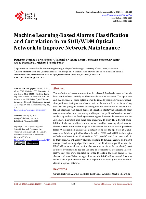 (PDF) Machine Learning-Based Alarms Classification and Correlation in an SDH/WDM Optical Network ...