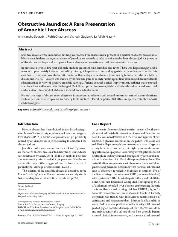 (PDF) Obstructive Jaundice: A Rare Presentation of Amoebic Liver Abscess