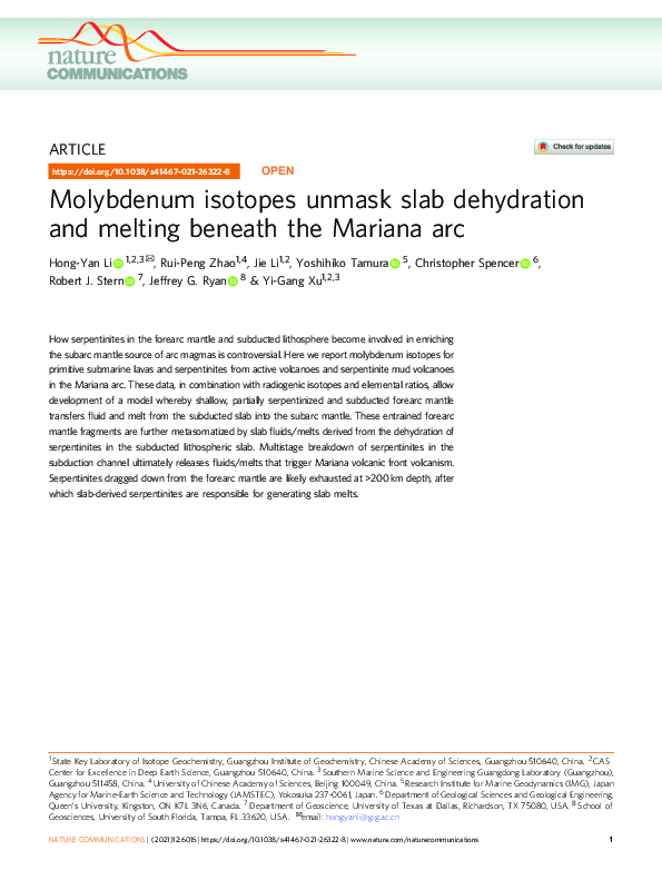 (PDF) Molybdenum isotopes unmask slab dehydration and melting beneath ...