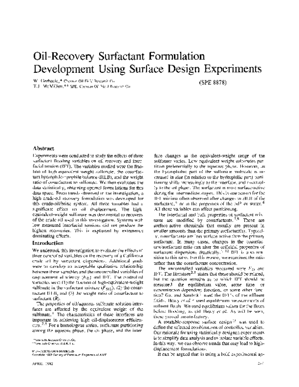 (PDF) Oil-Recovery Surfactant Formulation Development Using Surface ...