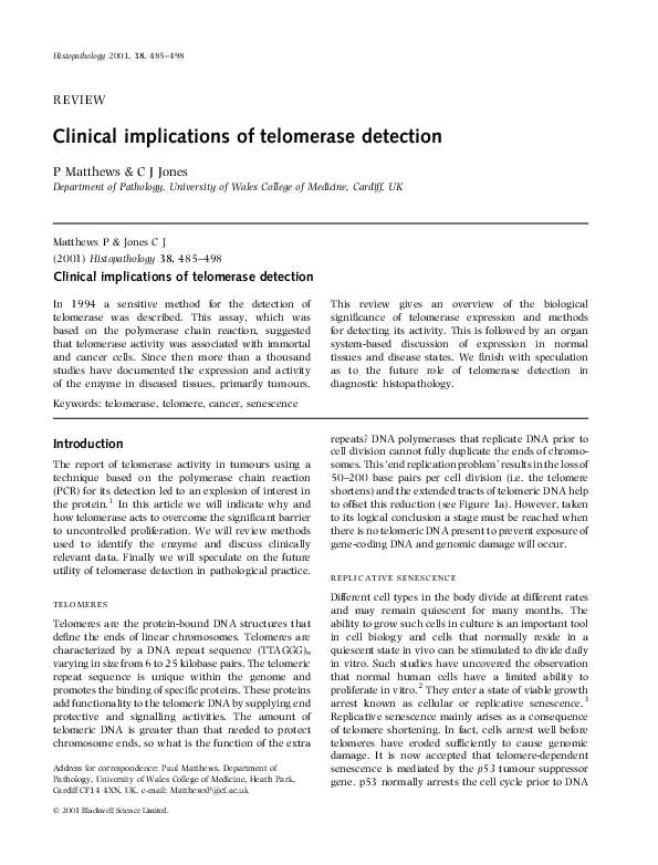 (PDF) Clinical implications of telomerase detection