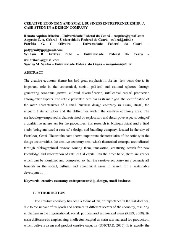 (PDF) Creative Economy and Small Business Entrepreneurship: A Case ...