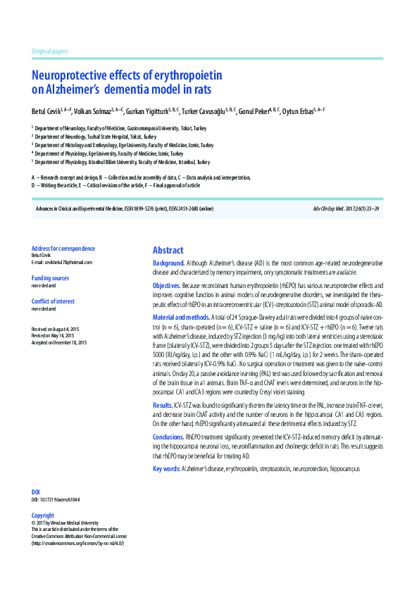 (PDF) Neuroprotective effects of erythropoietin on Alzheimer’s dementia ...