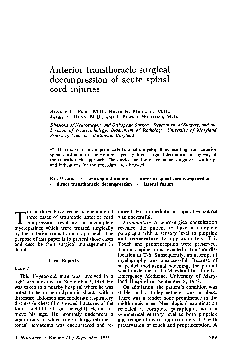 (PDF) Anterior transthoracic surgical decompression of acute spinal cord injuries