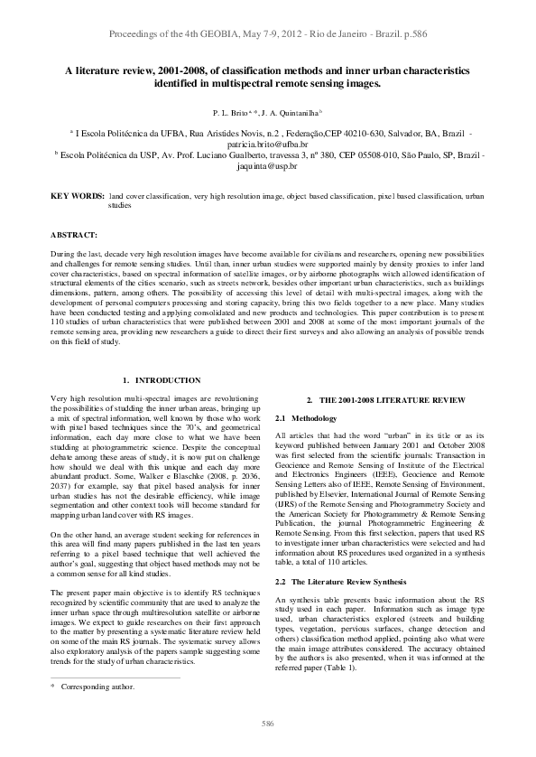 (PDF) A literature review, 2001-2008, of classification methods and inner urban characteristics ...