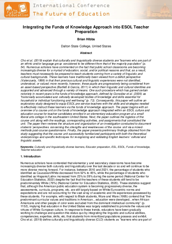 (PDF) Integrating the Funds of Knowledge Approach into ESOL Teacher ...