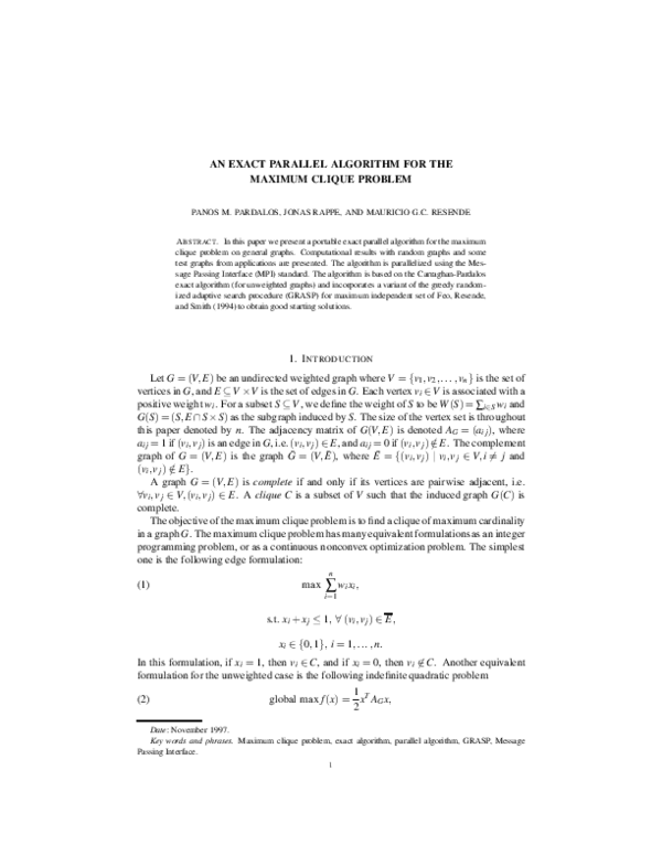 Pdf An Exact Parallel Algorithm For The Maximum Clique Problem Panos Pardalos 8153