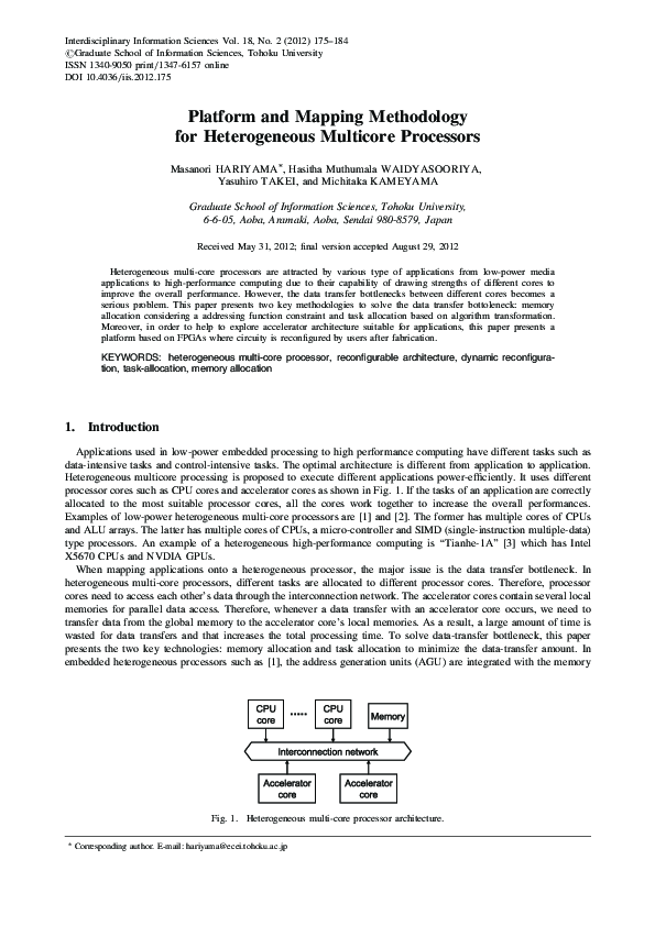 Pdf Platform And Mapping Methodology For Heterogeneous Multicore