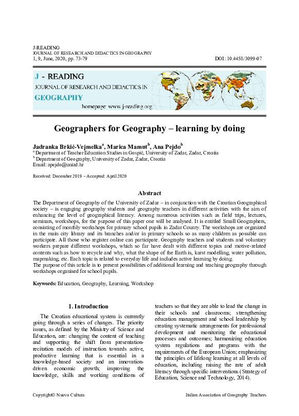 (PDF) Geographers for Geography – learning by doing