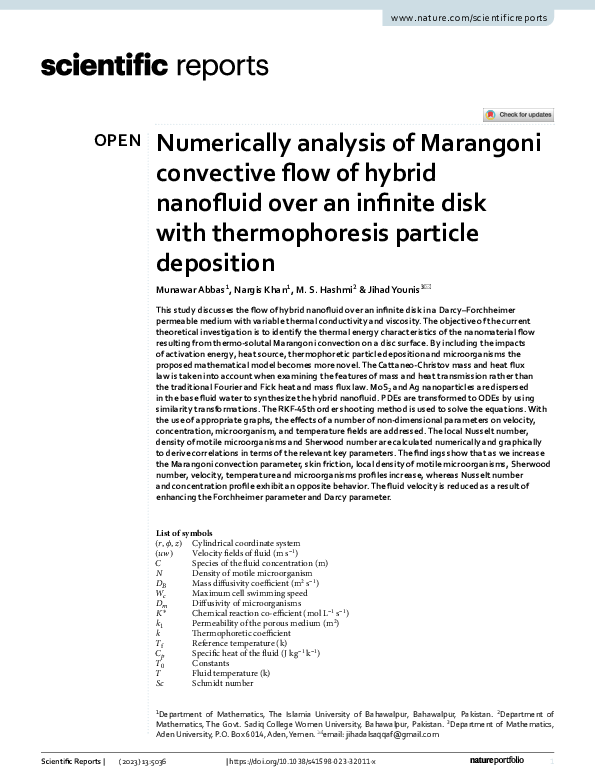 (PDF) Numerically analysis of Marangoni convective flow of hybrid nanofluid over an infinite ...