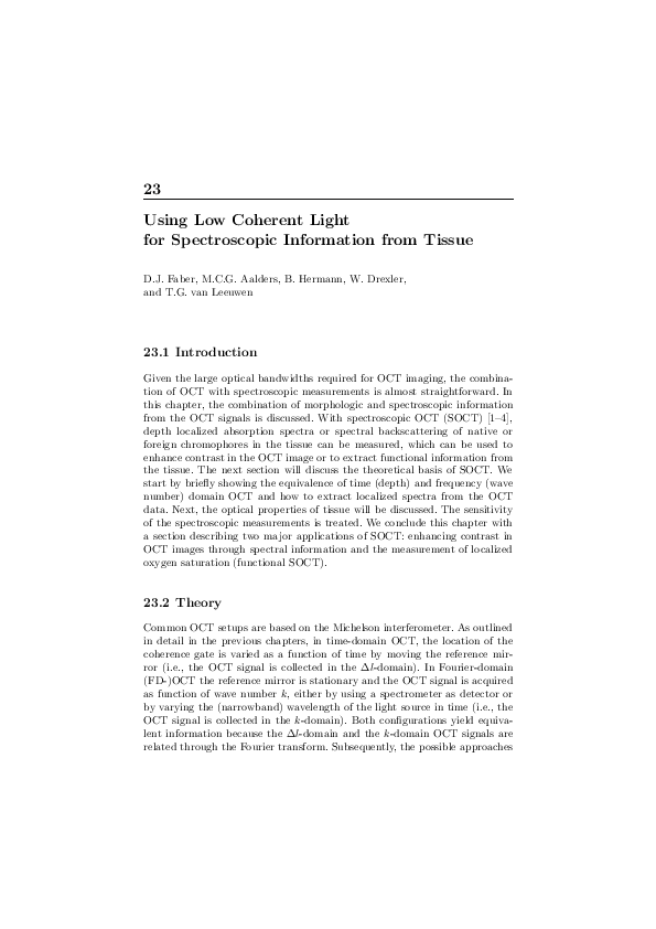 (PDF) Using Low Coherent Light for Spectroscopic Information from Tissue