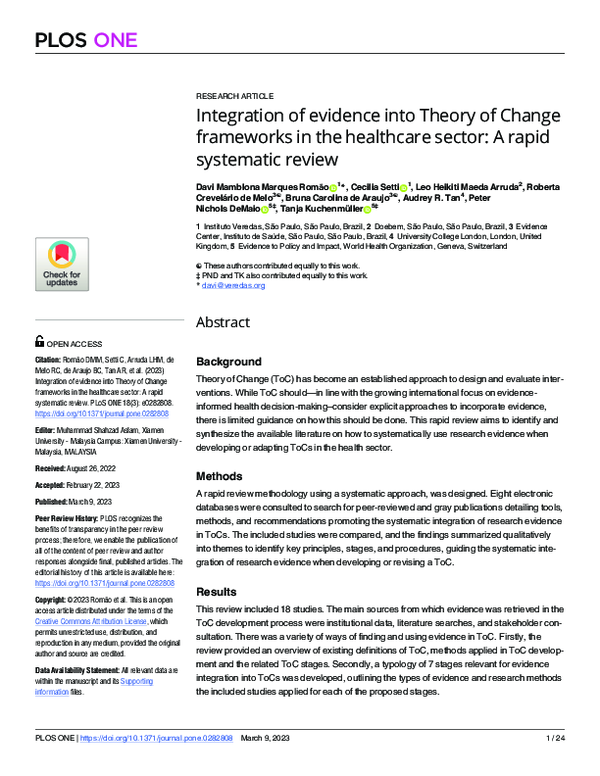 (PDF) Integration of evidence into Theory of Change frameworks in the healthcare sector: A rapid ...