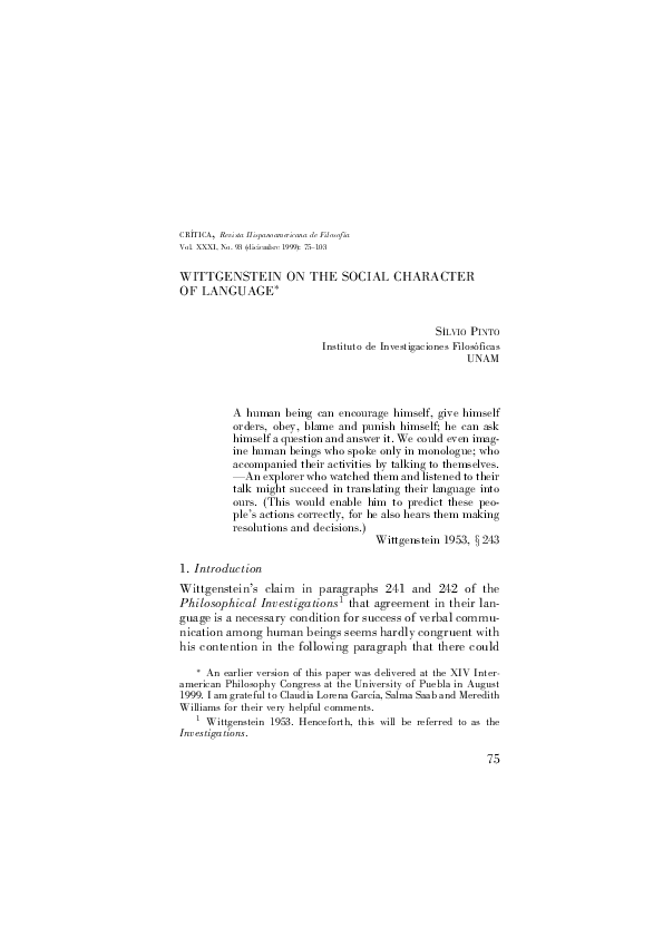 (PDF) Wittgenstein on the Social Character of Language | SILVIO JOSE ...