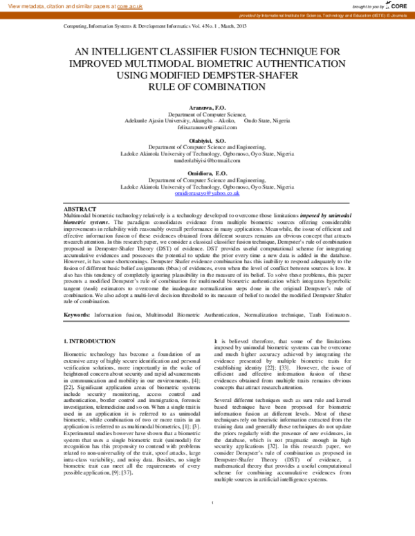 (PDF) An Intelligent Classifier Fusion Technique for Improved Multimodal Biometric ...