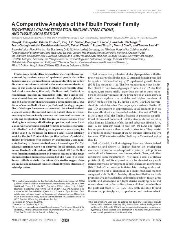 (PDF) A Comparative Analysis of the Fibulin Protein Family